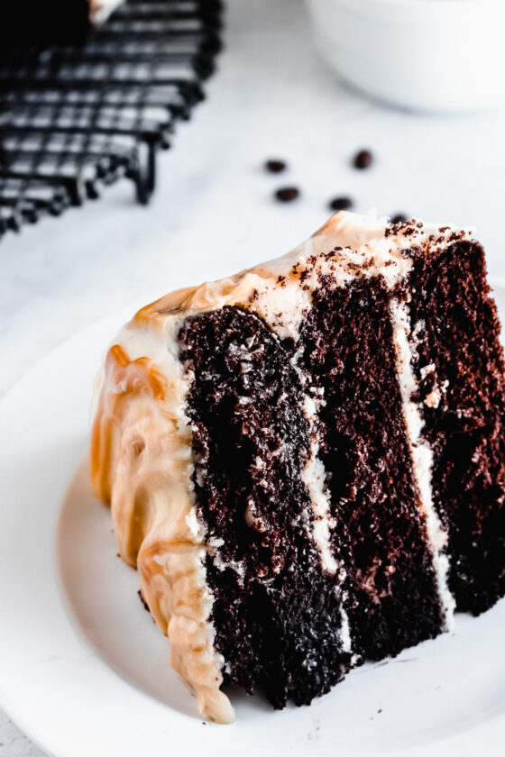 Super Fudgy Salted Caramel Mocha Layer Cake - Buckets of Yum