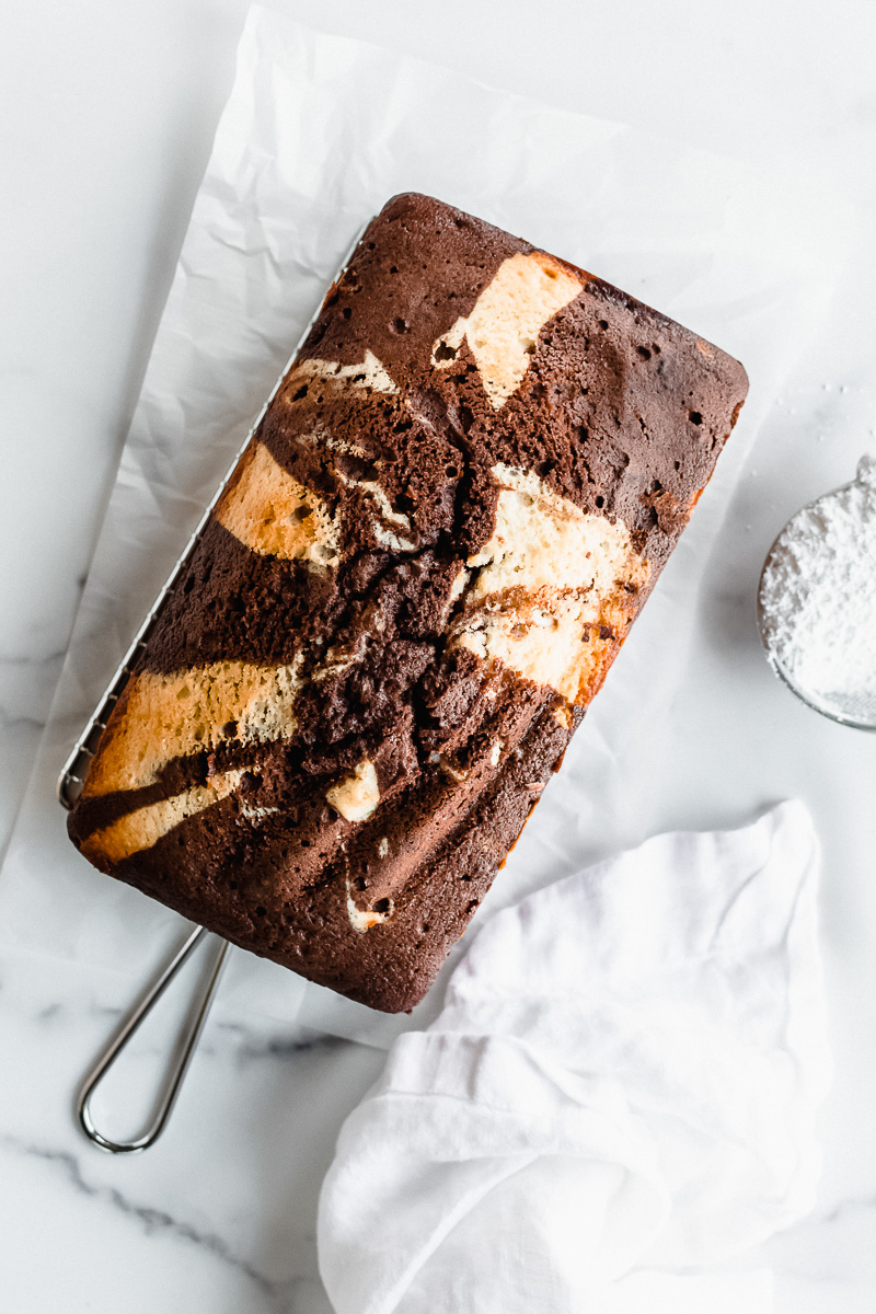 Marble Loaf Cake with Chocolate Buttercream - Buckets of Yum