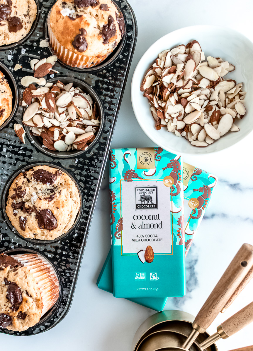 Coconut Almond Chocolate Chunk Muffins - Buckets of Yum