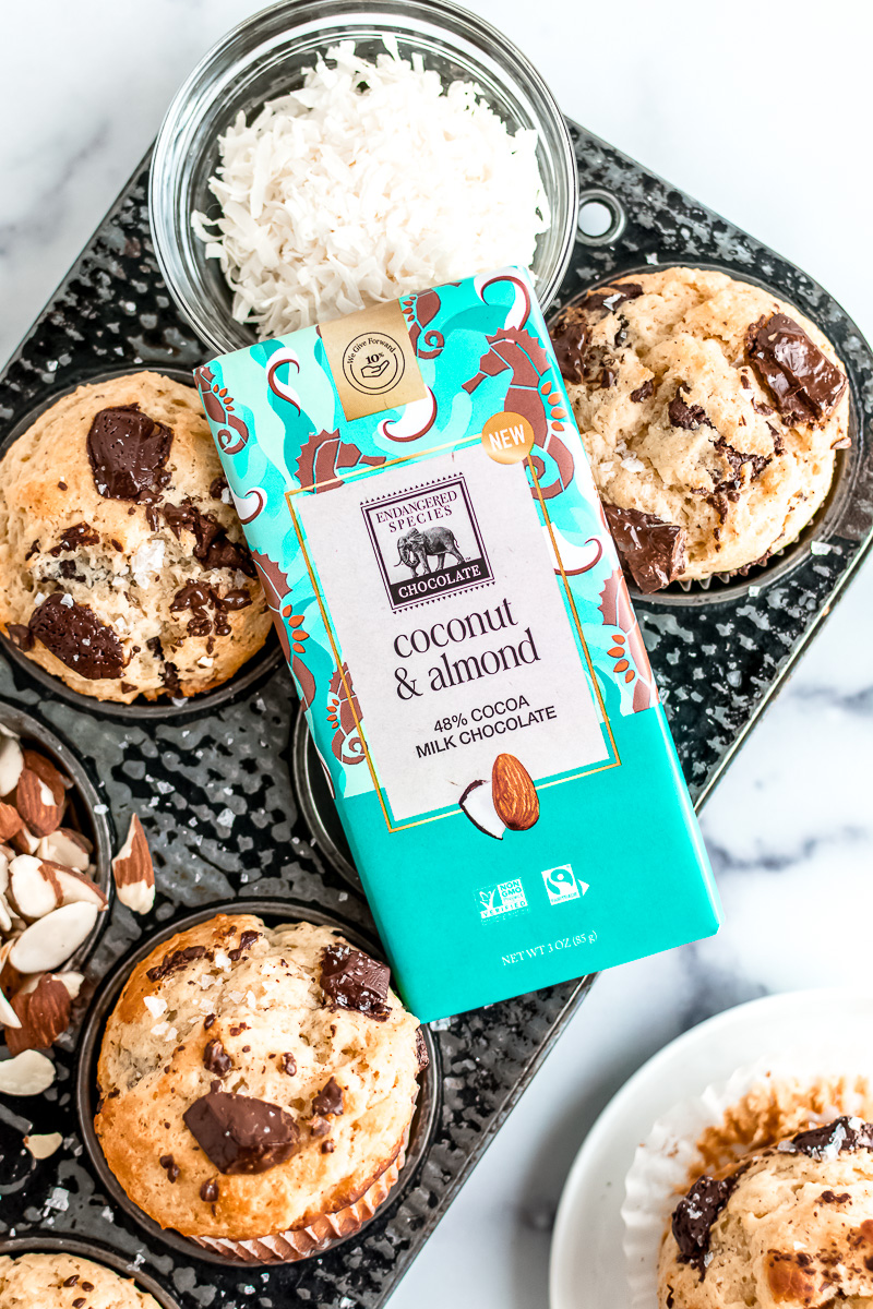 Coconut Almond Chocolate Chunk Muffins - Buckets of Yum
